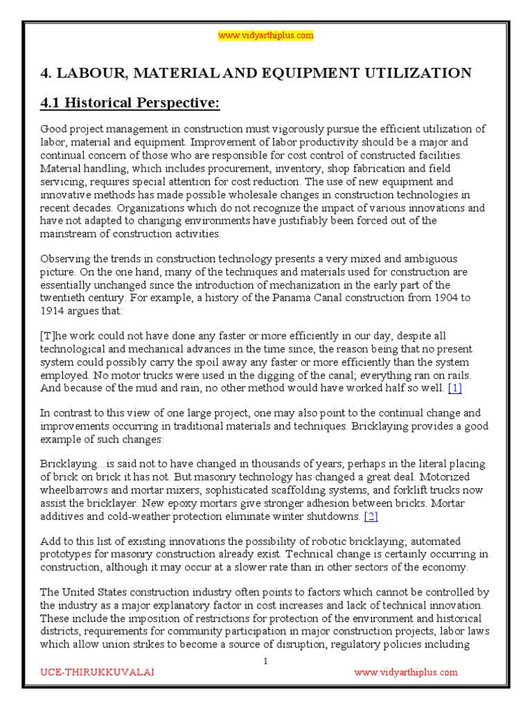 Unit 4 - CPM - Labour Material & Equipment Utilization | PDF ...