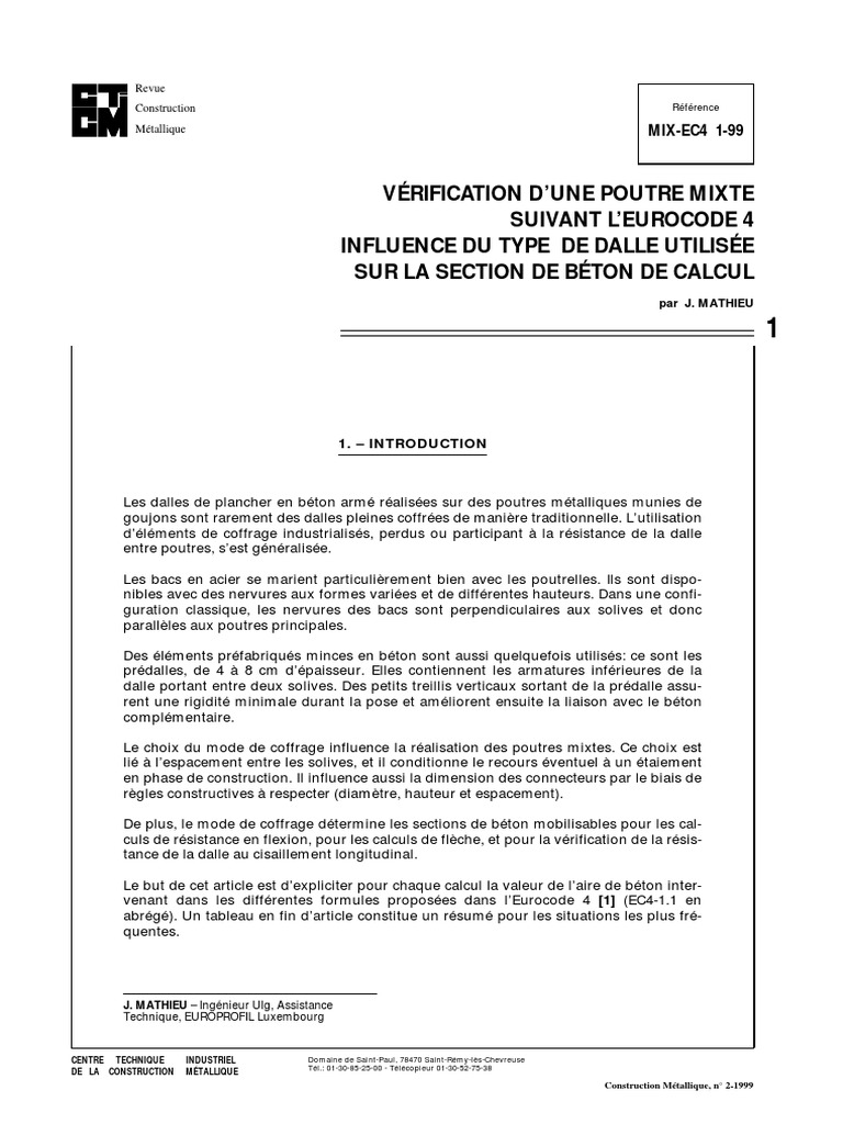 Poutre Mixte Mathieu | PDF
