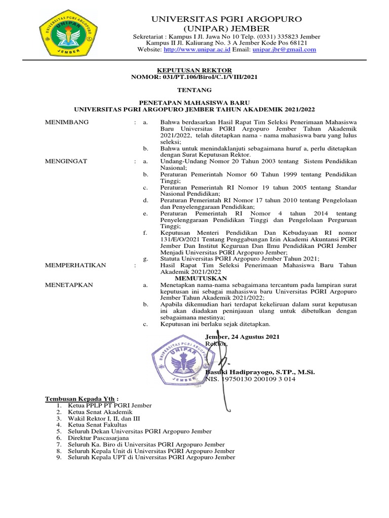 Universitas Pgri Argopuro (Unipar) Jember | PDF