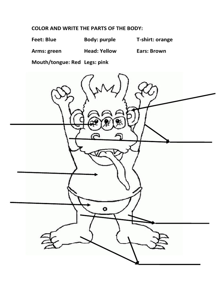 Color and Write The Parts of The Body: Feet: Blue Body: Purple T-Shirt ...