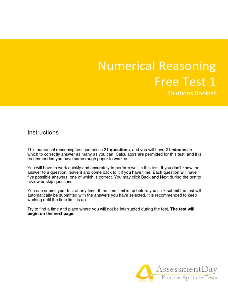 Numerical Reasoning Test1 Solutions | PDF | Revenue | Gross Income