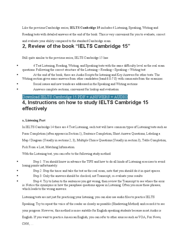 2, Review of The Book "IELTS Cambridge 15" | PDF | International ...