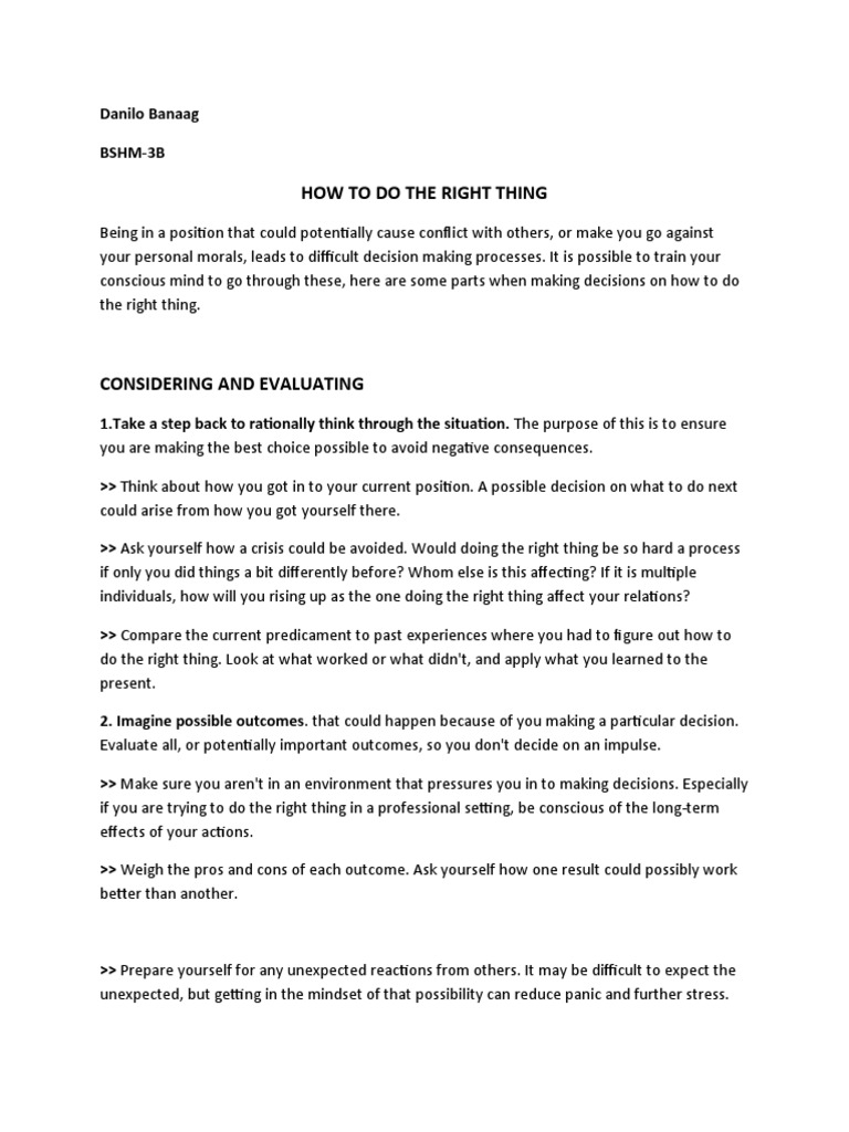 RESEARCH STUDY (How To Do The Right Thing) | PDF | Decision Making ...
