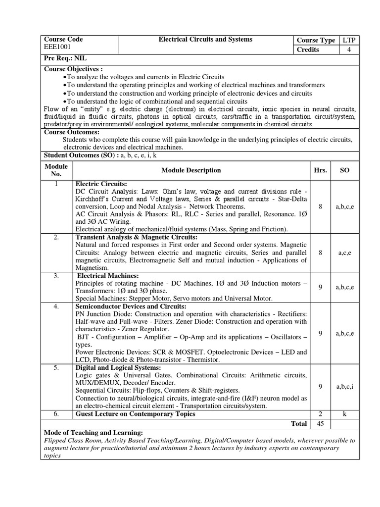 Eee1001 Electrical-circuits-And-systems LTP 1.0 1 Eee1001 | PDF ...