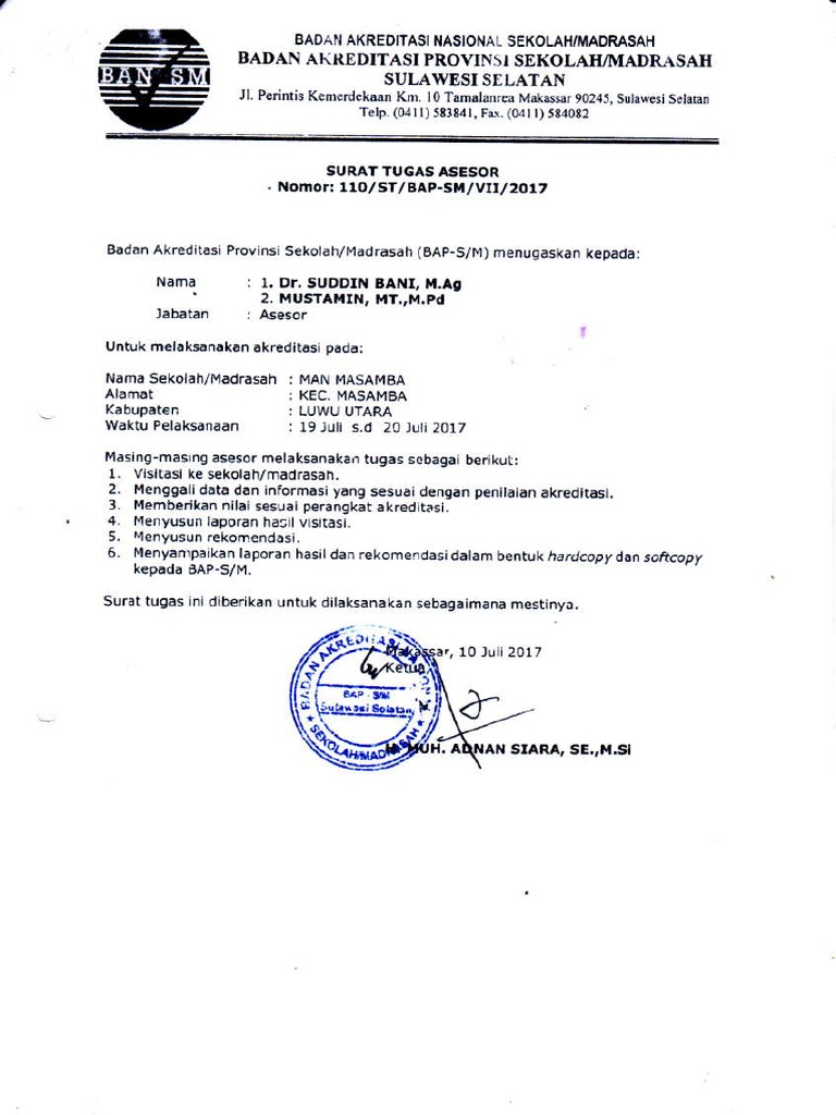 Surat Tugas Asesor | PDF