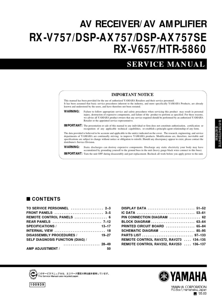Yamaha RX-V657/V757 Service Manual | PDF | Electrical Engineering ...