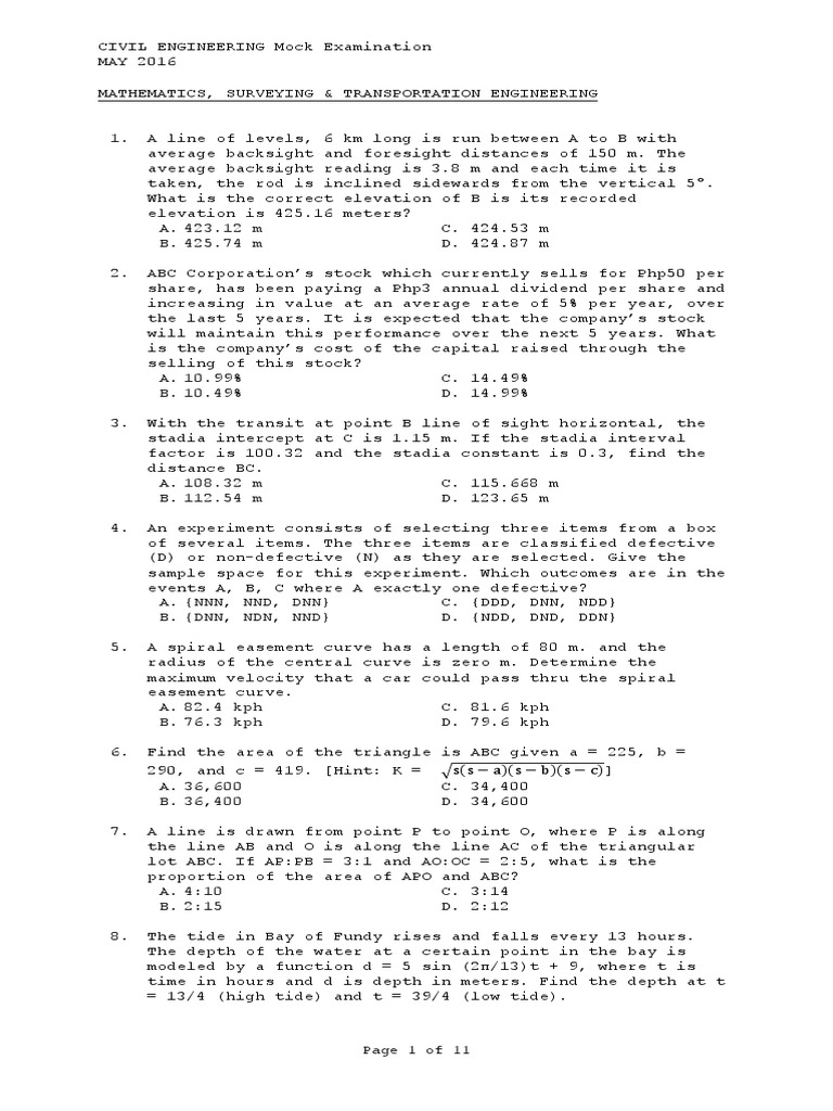 Mathematics Surveying And Transportation Engineering Pdf Trigonometric Functions Angle