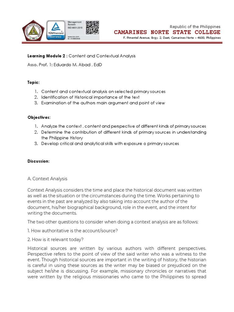 Module 5 Contextual and Content Analysis | PDF