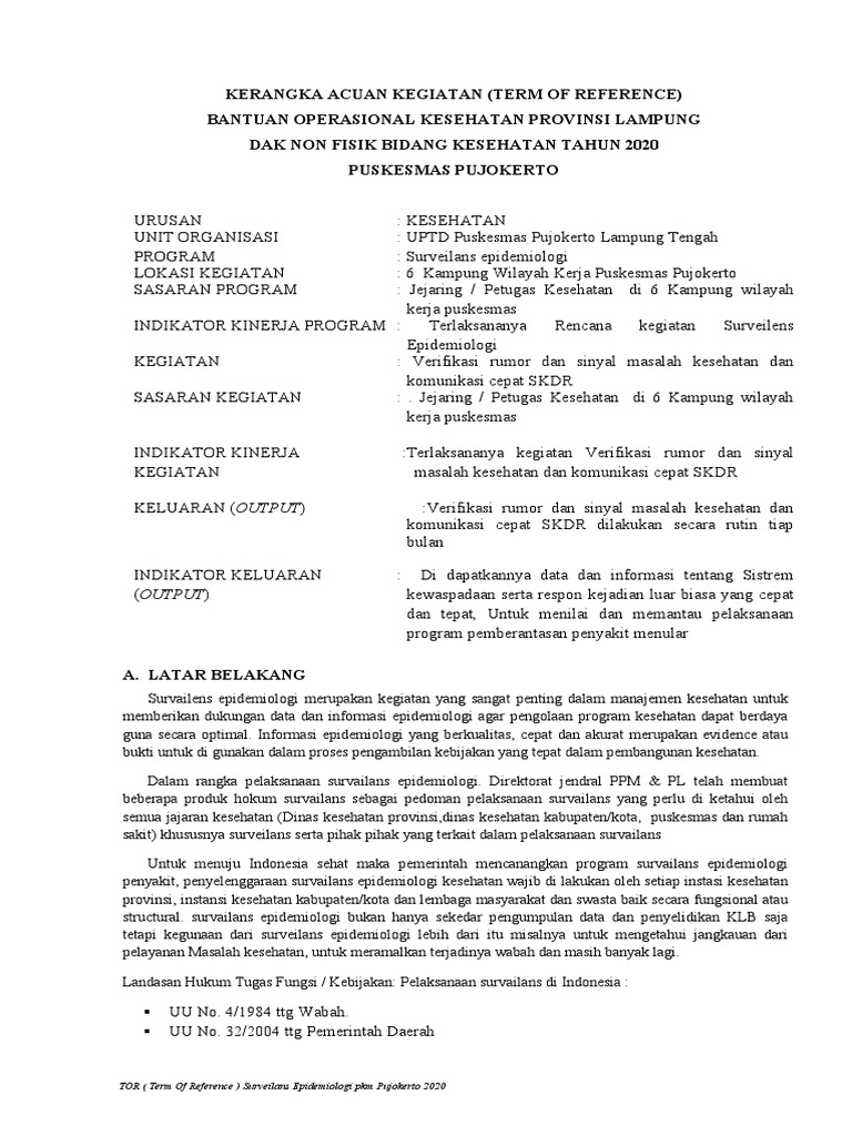 Tor Surveilans SKDR | PDF | Kesehatan Holistik