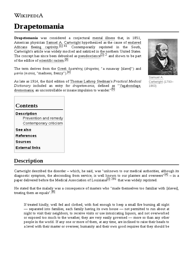 Drapetomania: Drapetomania Was Considered A Conjectural Mental Illness ...