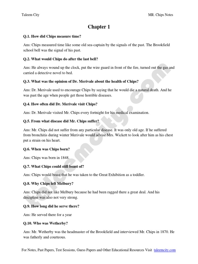 Mr. Chips Class 12 Study Notes | PDF | Religion & Spirituality