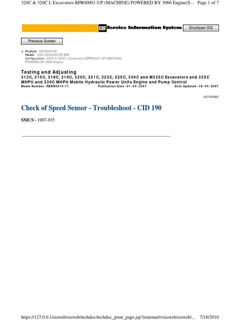 Check of Speed Sensor | PDF | Industrial Equipment | Construction Equipment