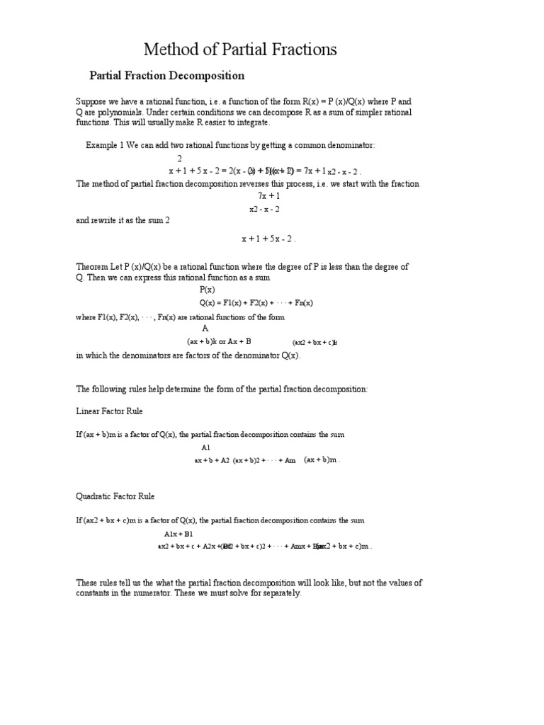 Method of Partial Fractions | PDF | Fraction (Mathematics ...