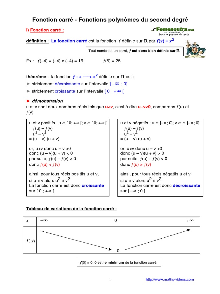 Fonction Carree | Descargar gratis PDF | Mathématiques élémentaires ...