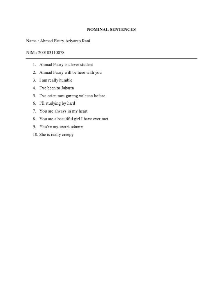 Nominal Sentences | PDF