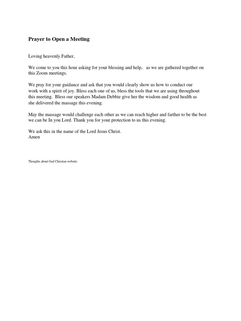 Prayer To Open A Meeting | PDF