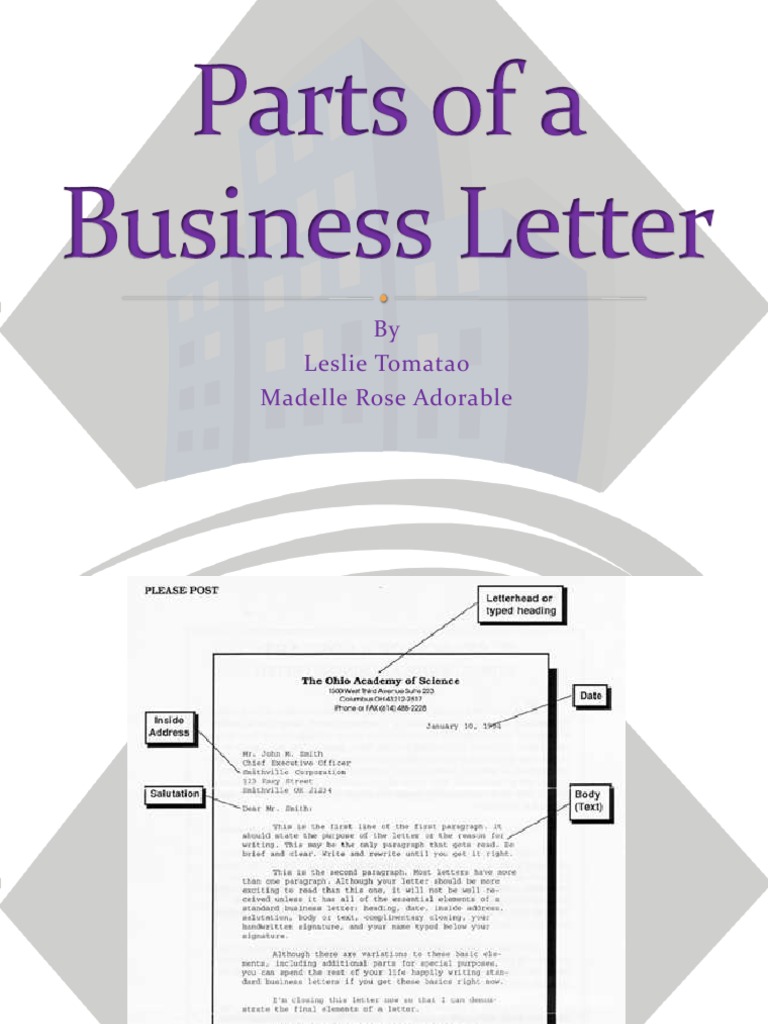 Main Parts of A Business Letter | PDF | Writing | Written Communication