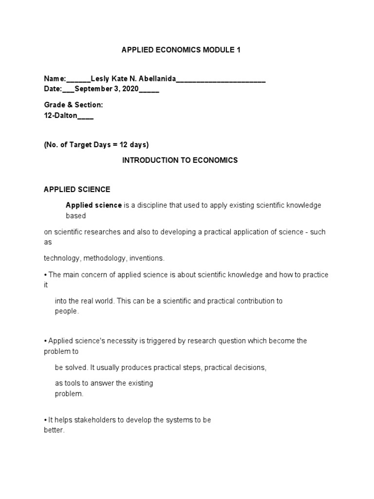 Applied Economics Module 1 Overview | PDF | Science | Economics