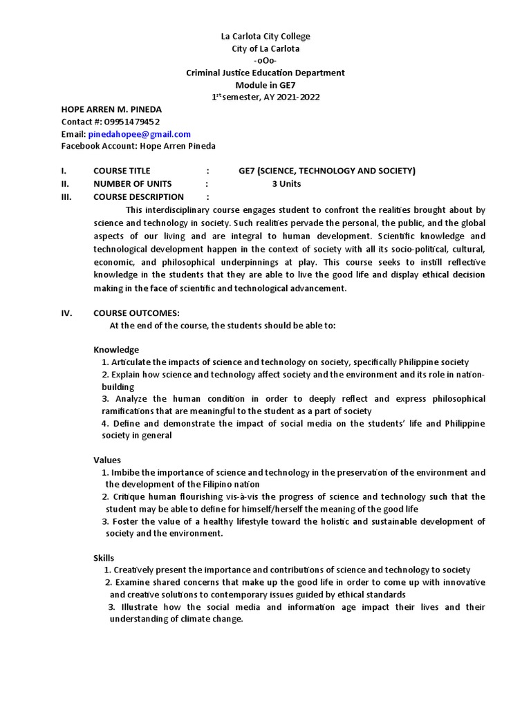 Module Ge 7 Sts Final | PDF | Genetically Modified Organism | Genetic Engineering