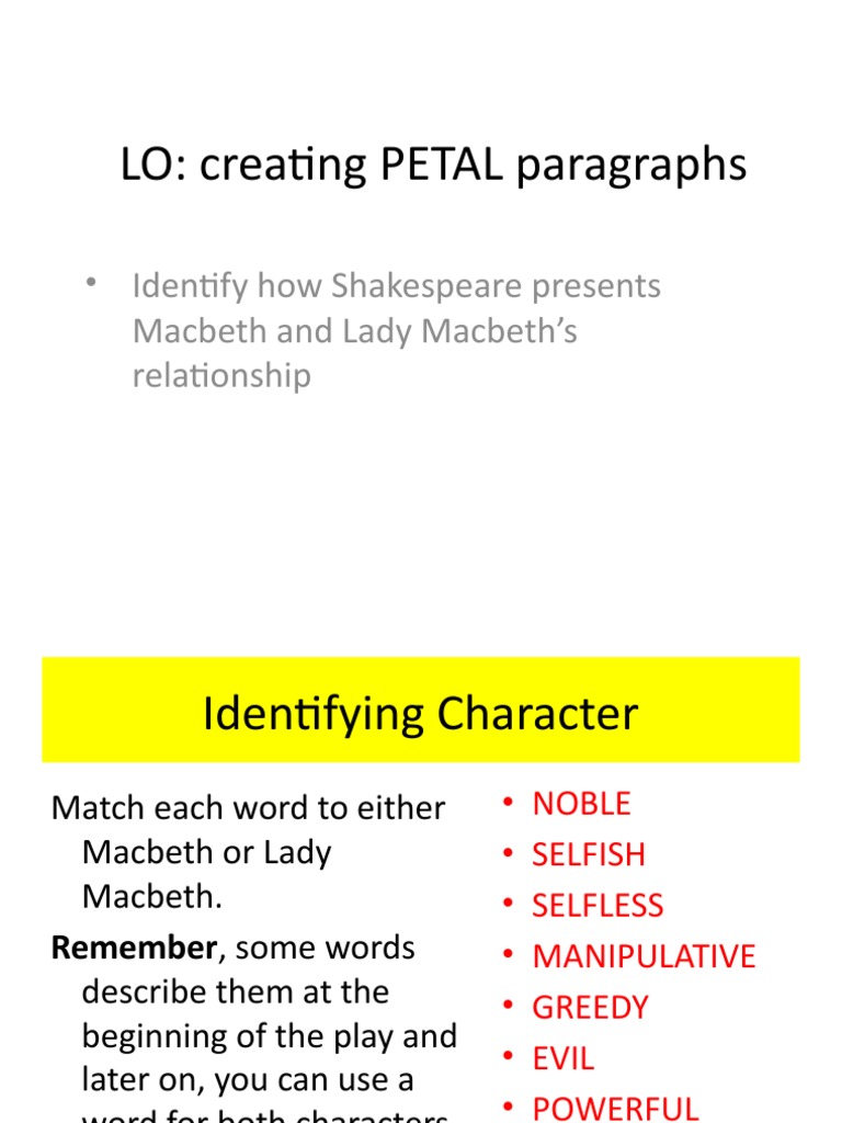 Year 9 - Macbeth PETAL Paragraphs | PDF | Macbeth | Linguistics
