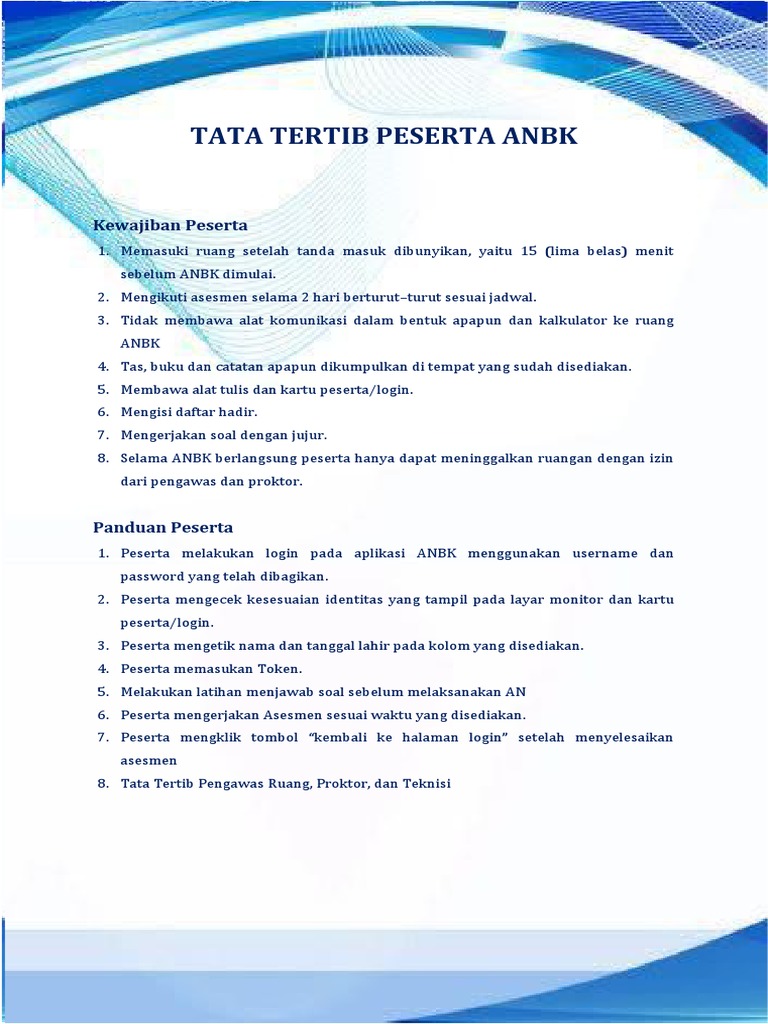 Tata Tertib Peserta Anbk | PDF