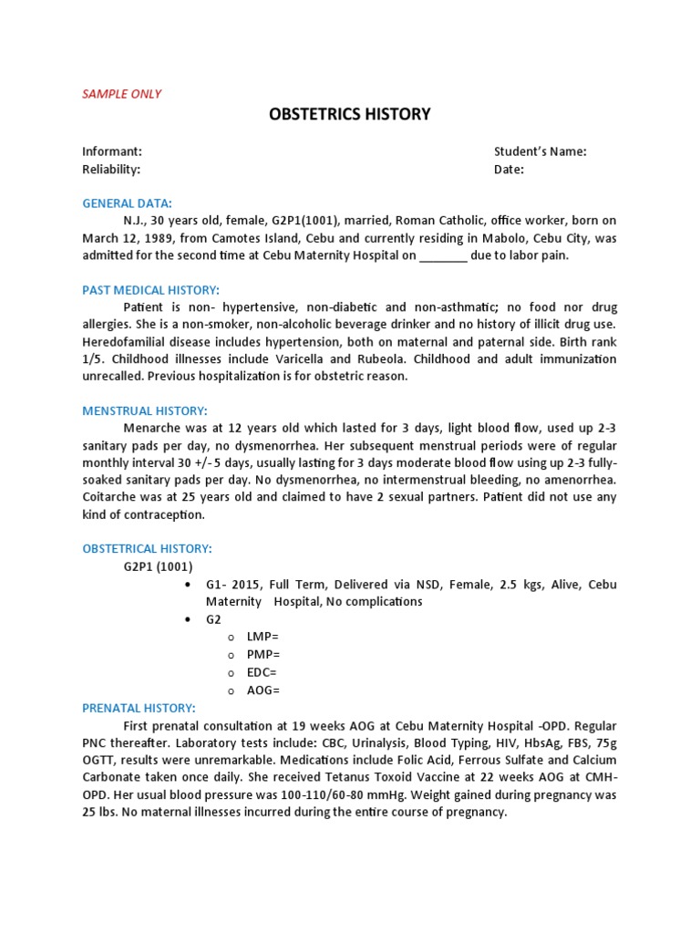 Ob Gyn Sample Hisotry | PDF | Menstruation | Childbirth
