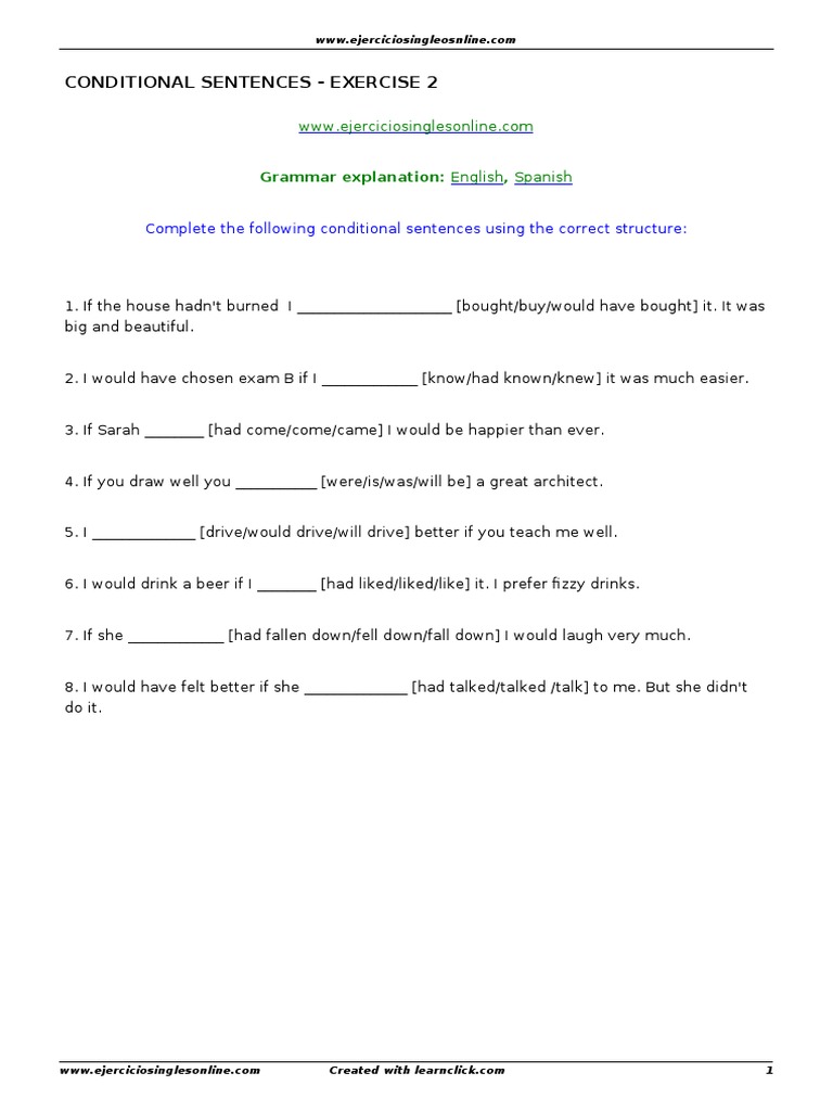 Conditional Sentences Exercise 2 | PDF