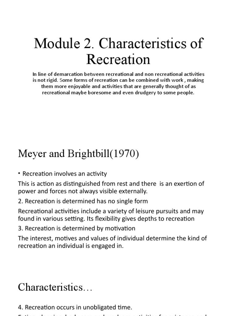 Key Characteristics of Recreation | PDF