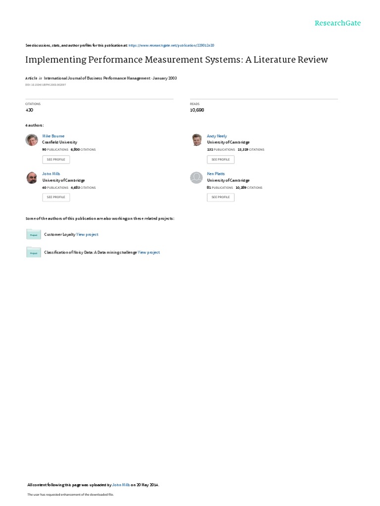 Implementing Performance Measurement Systems: A Literature Review | Download Free PDF ...