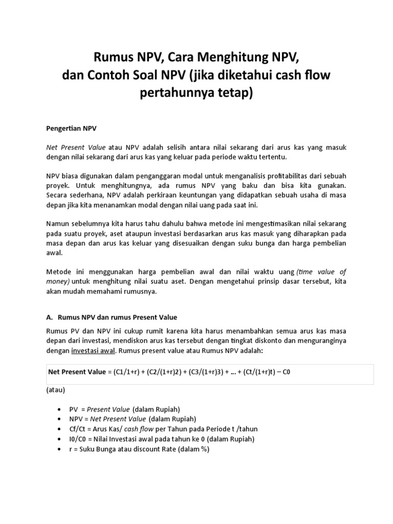 Menghitung NPV: Rumus dan Contoh Soal | PDF