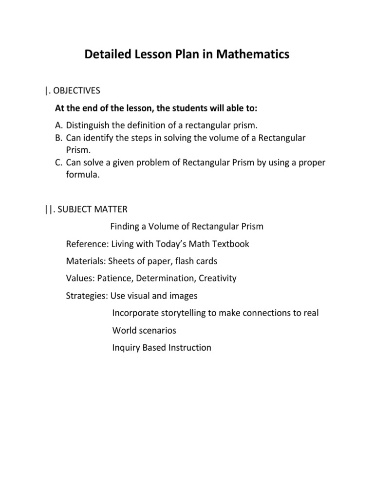 Detailed Lesson Plan in Mathematics: at The End of The Lesson, The ...