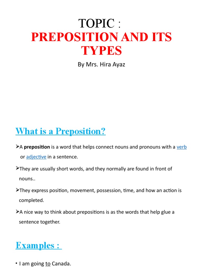 Understanding Prepositions and Their Types | PDF