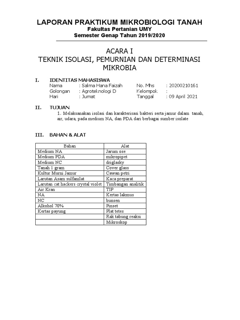 Form Lap Prak Mikro Tanah Acara 1 | PDF