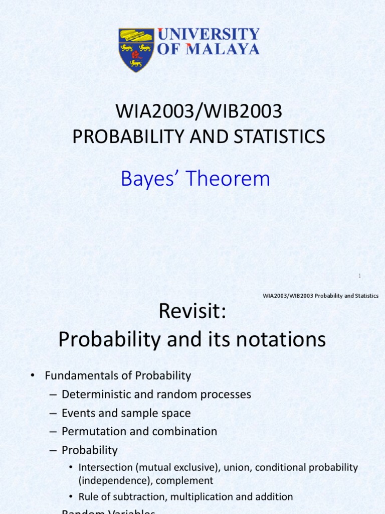 WIA2003/WIB2003 Probability and Statistics: Bayes' Theorem | PDF | Probability | Random Variable