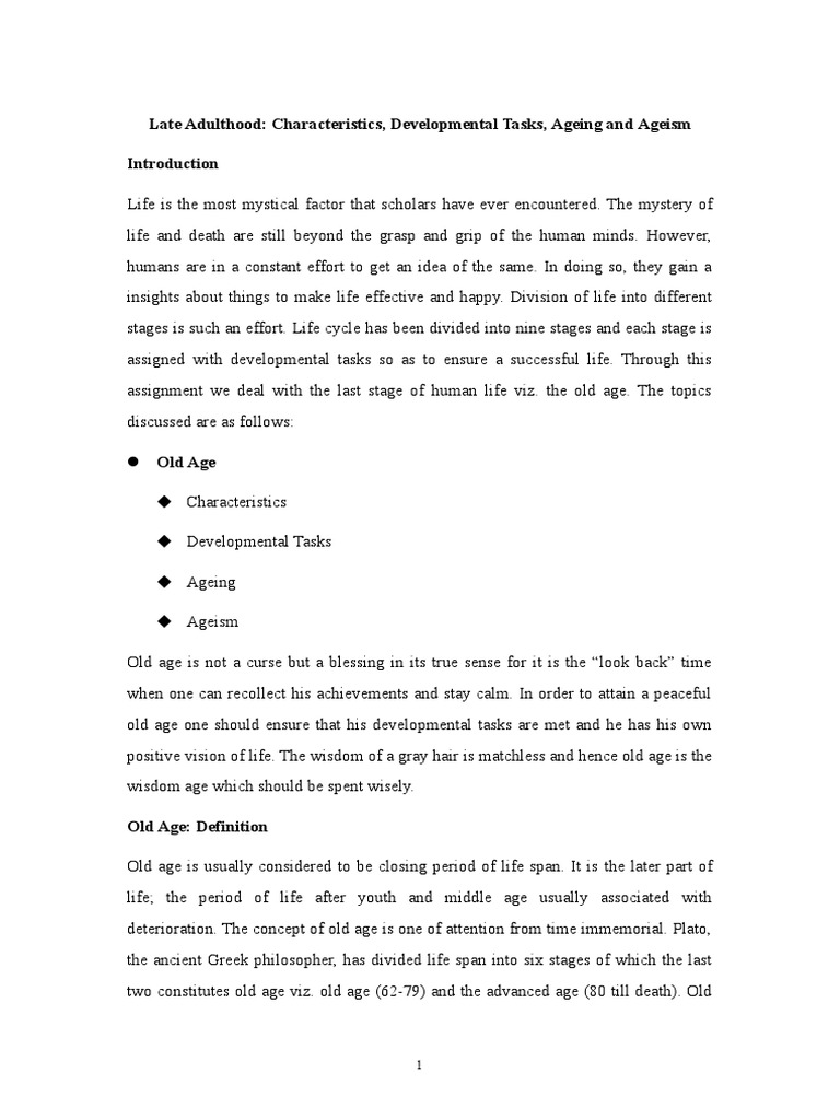 Late Adulthood: Characteristics, Developmental Tasks, Ageing and Ageism ...