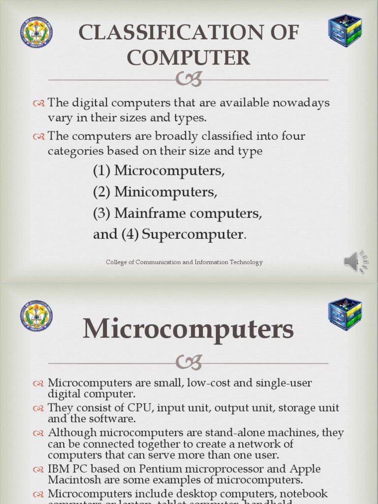 Classification Of Computers Pdf Microcomputers Personal Computers 