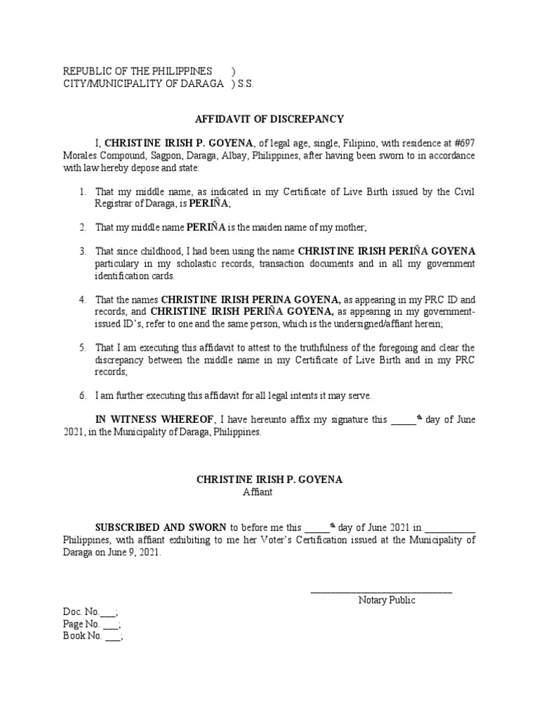 Affidavit of Discrepancy | PDF