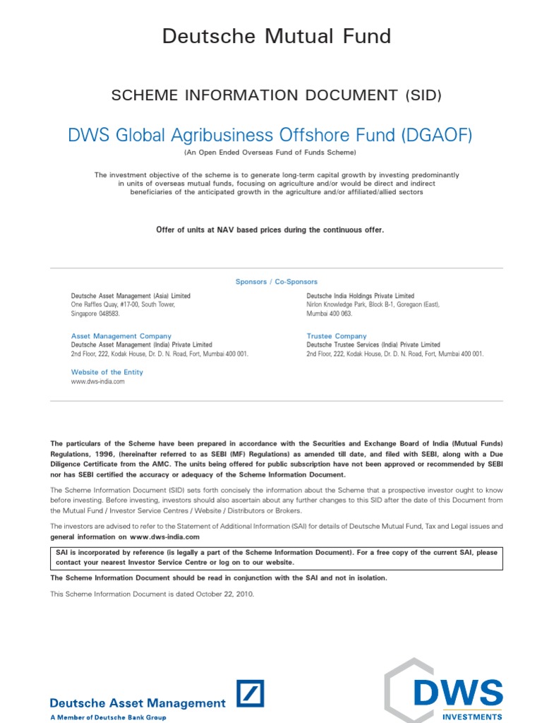 SID - DWS Global Agribusiness Offshore Fund | PDF | Securitization ...