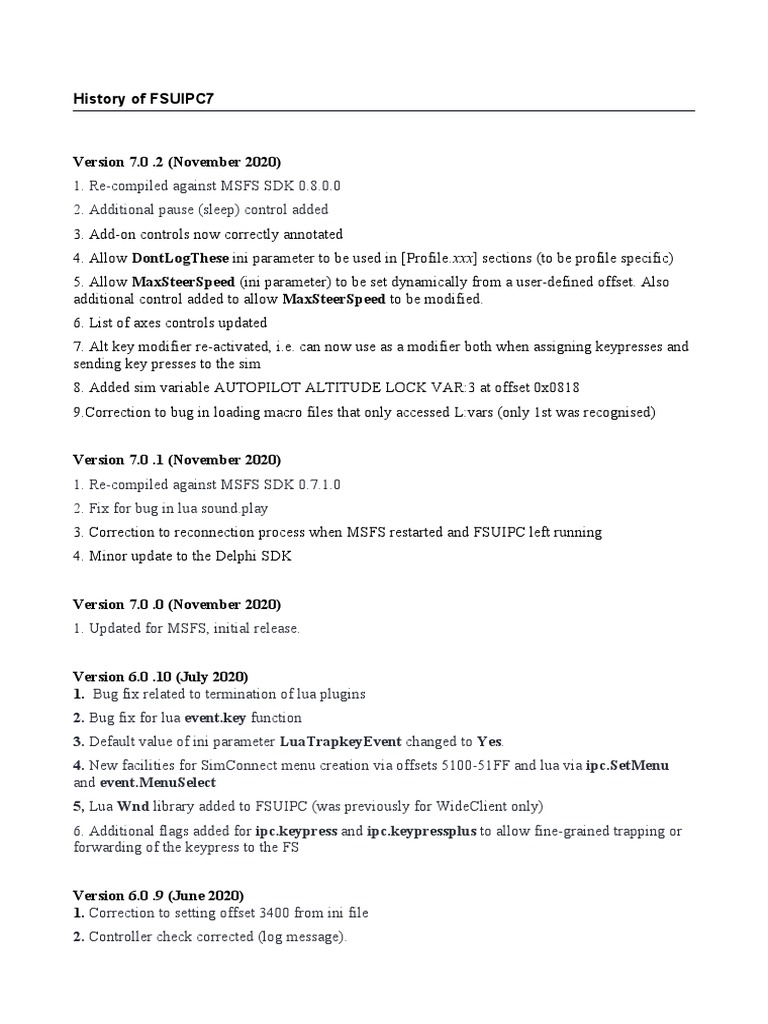 FSUIPC7 History | PDF | Computer File | 64 Bit Computing