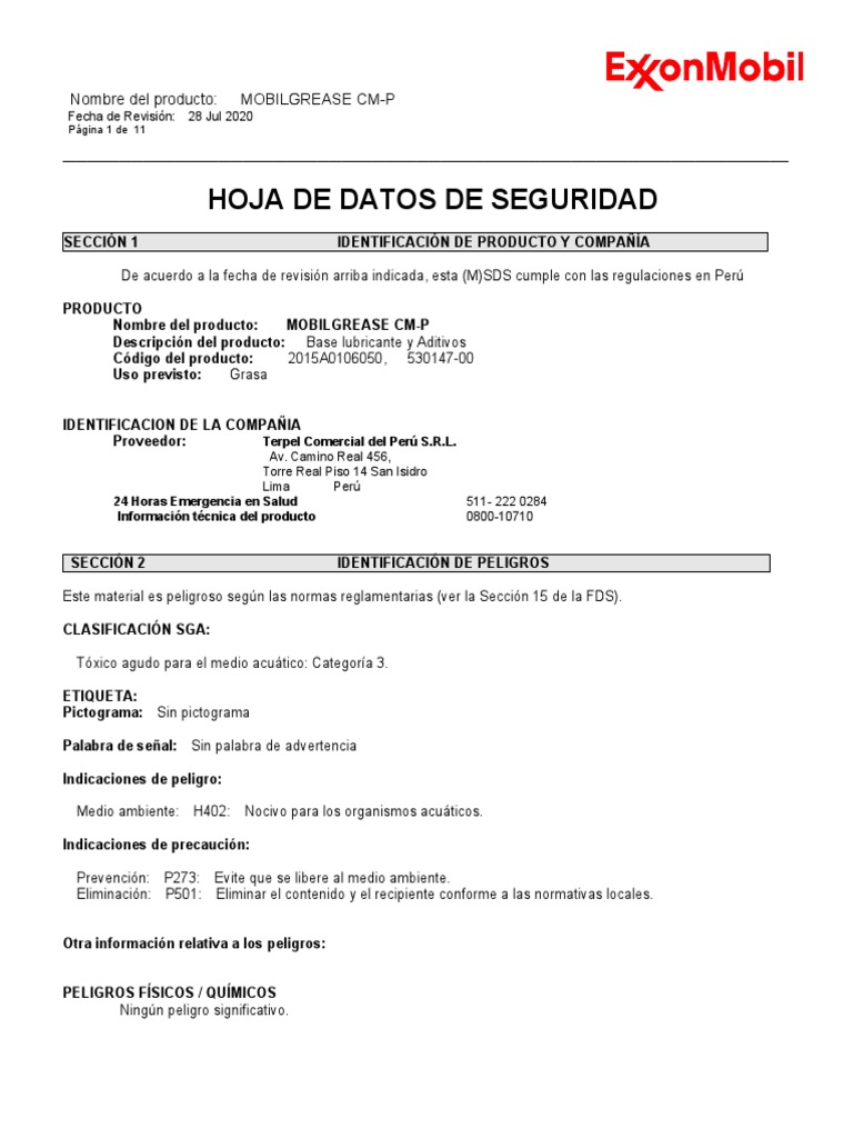 MSDS Mobilgrease CM-P | PDF | Agua | Guante