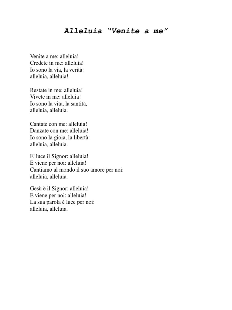 Alleluia Venite A Me - Testo | PDF