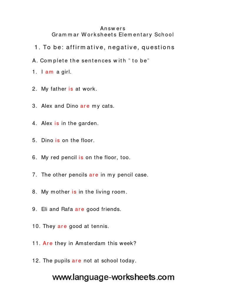 To Be: Affirmative, Negative, Questions: Answers Grammar Worksheets ...