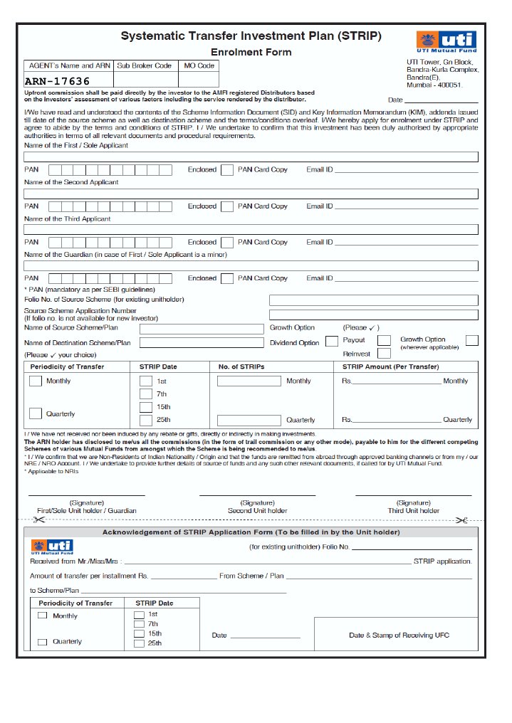 Uti Mutual Fund STP SWP Form | PDF