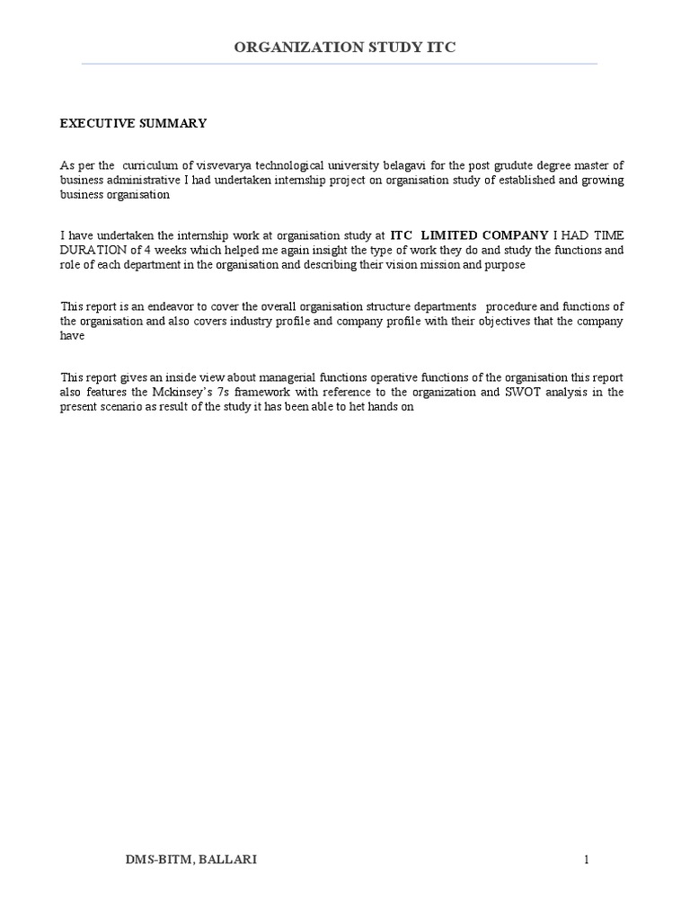 Organization Study Itc: Executive Summary | PDF | Business | Economies