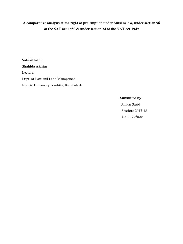 A Comparative Analysis of The Right of Premption | PDF | Leasehold ...