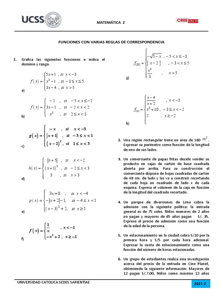 Ejercicios Funciones Varias Reglas | PDF | Métodos y materiales de ...