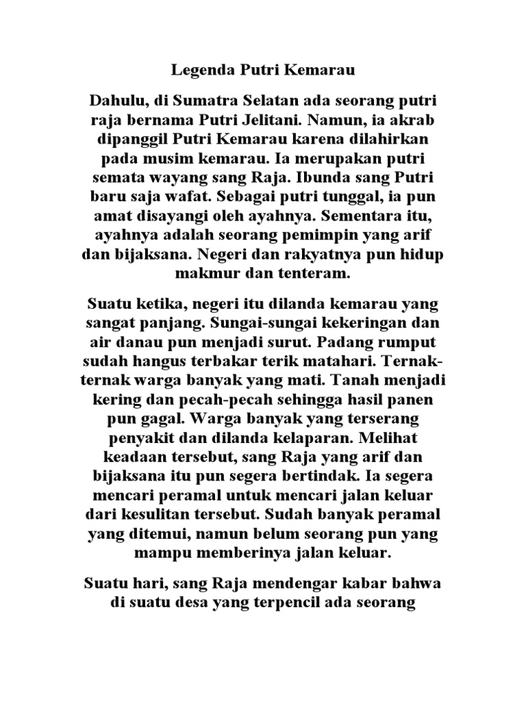 Storry Telling Legenda Putri Kemarau | PDF