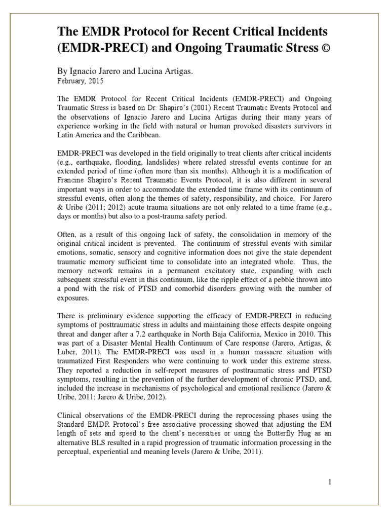 Emdr Recent Protocol | PDF | Eye Movement Desensitization And ...