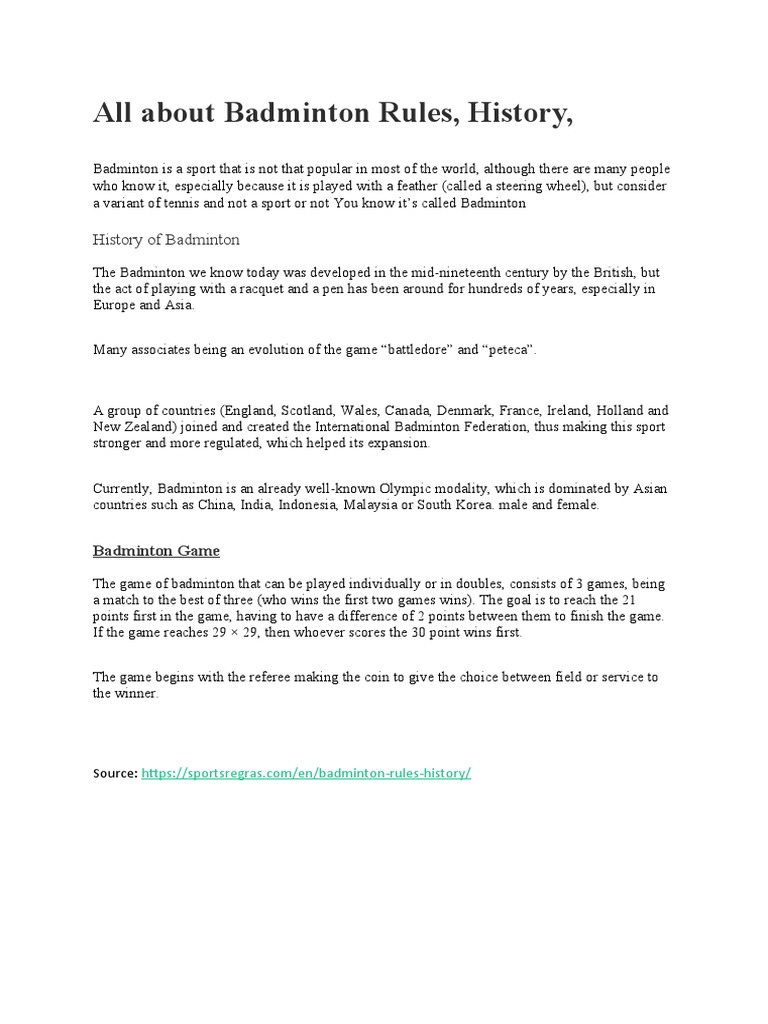 All About Badminton Rules | PDF