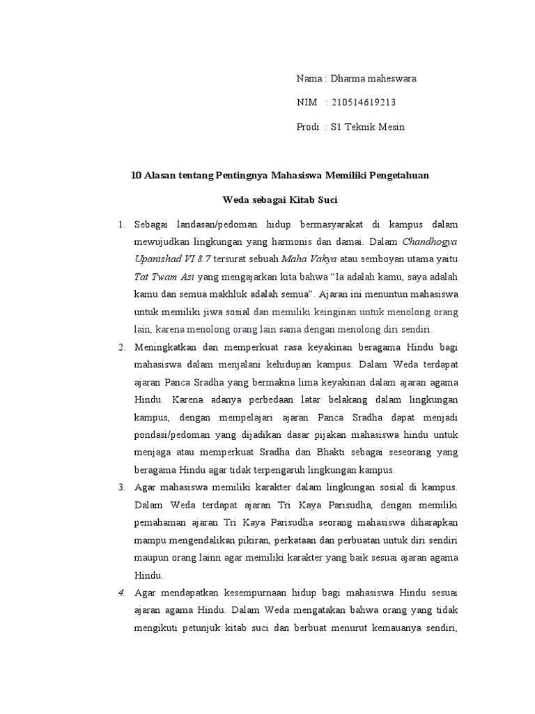 Pentingnya Mempelajari Weda bagi Mahasiswa | PDF | Agama ...